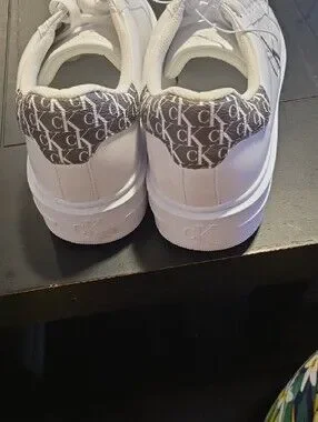 Calvin Klein | Shoes | Calvin Klein White Olive Sneakers With Gold Ck ...